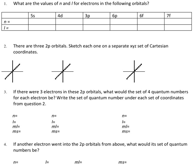 [GET ANSWER] 1. What are the values of n and / for electrons in the following orbitals? 5s 4d 3p ...