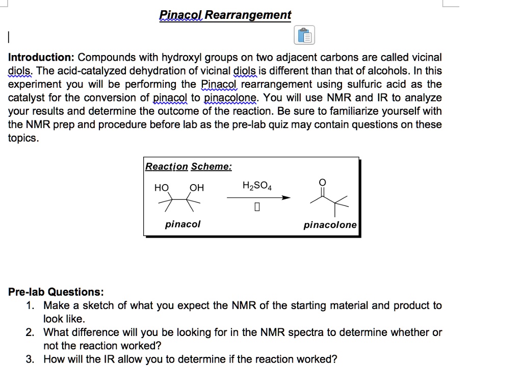 SOLVED: Pinacol Rearrangement Introduction: Compounds with hydroxyl ...