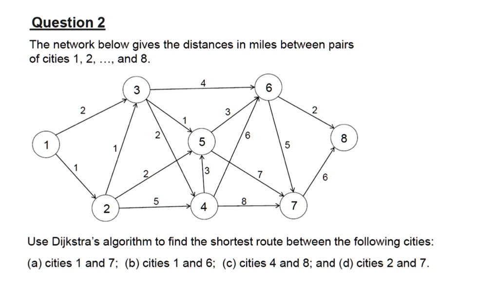 question 2 the network below gives the distances in miles between pairs ...