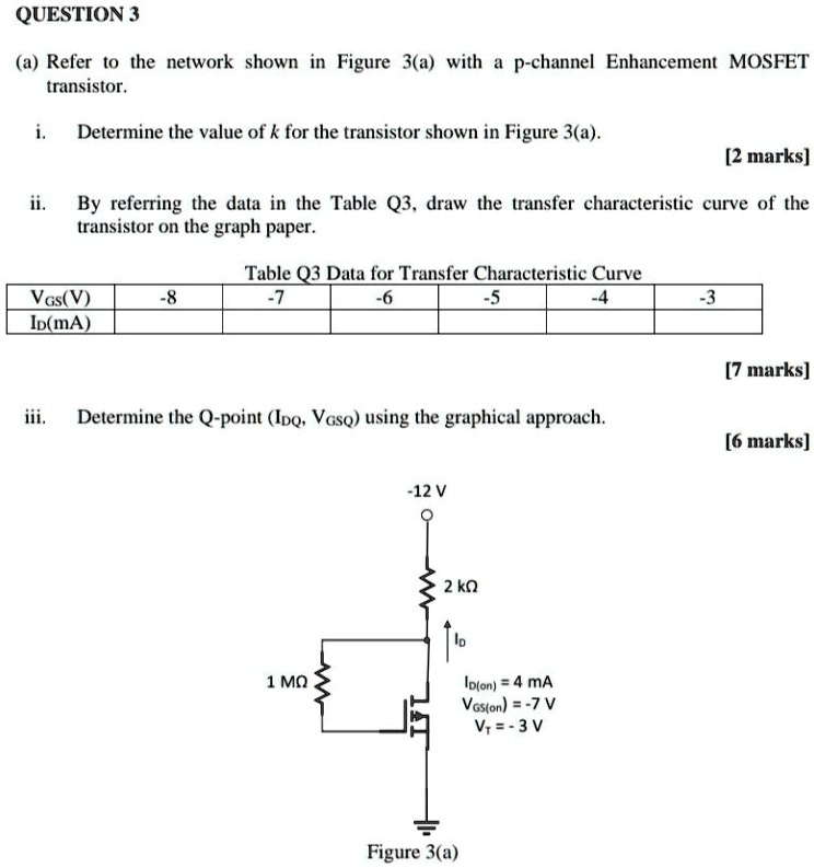 QUESTION 3 (a) Refer to the network shown in Figure 3(a) with a p-channel Enhancement MOSFET ...