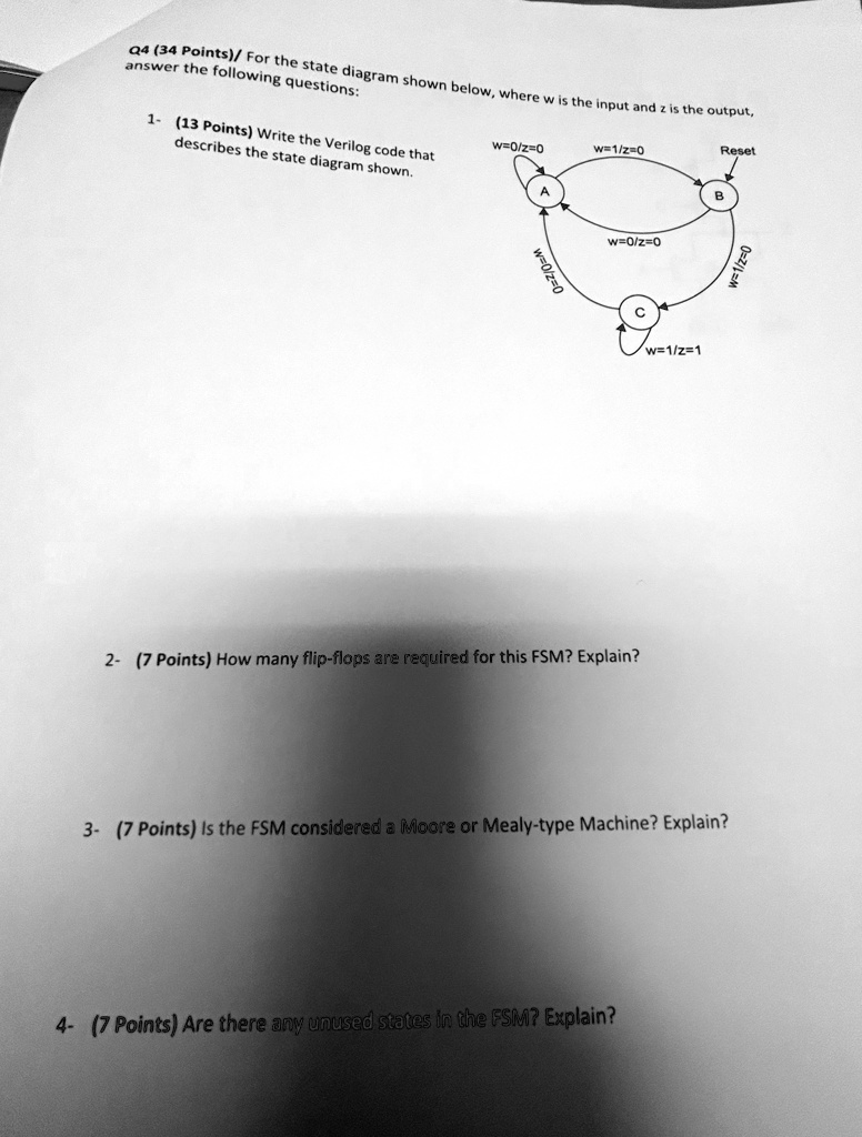 for the state diagram shown below where w is the input and z is the ...