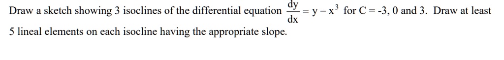 SOLVED: Draw a sketch showing 3 isoclines of the differential equation ... SOLVED: Draw a sketch showing 3 isoclines of the differential equation ...