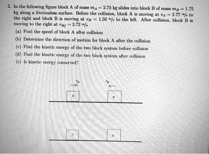 SOLVED: 2. In the following figure block A of mass mA = 2.75 kg slides into block B of mass mB ...