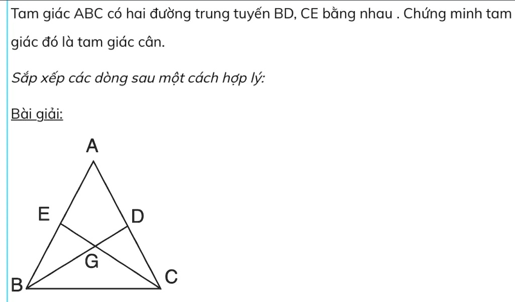 Solved Tam Giác Abc Có Hai đưá Ng Trung Tuyến Bd Ce Bằng