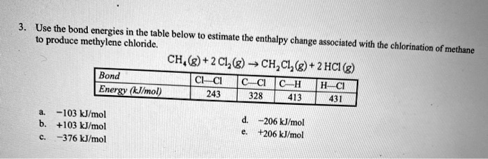 SOLVED: Use the bond energies in the table below to produce methylene ...