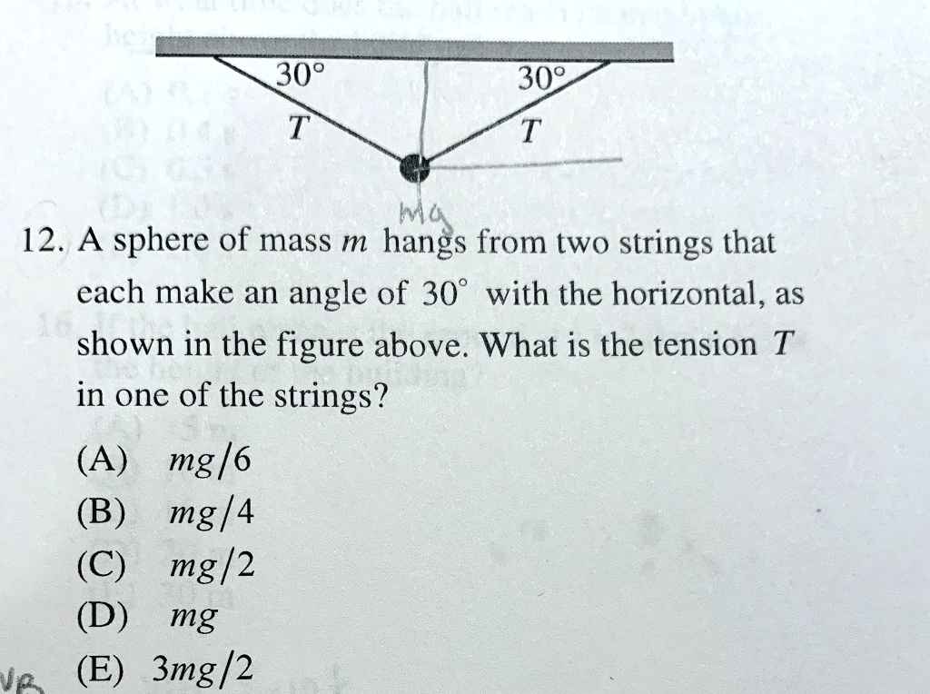 3 309 ma 12 a sphere of mass m hangs from two strings that each make an angle of 30 with the ...