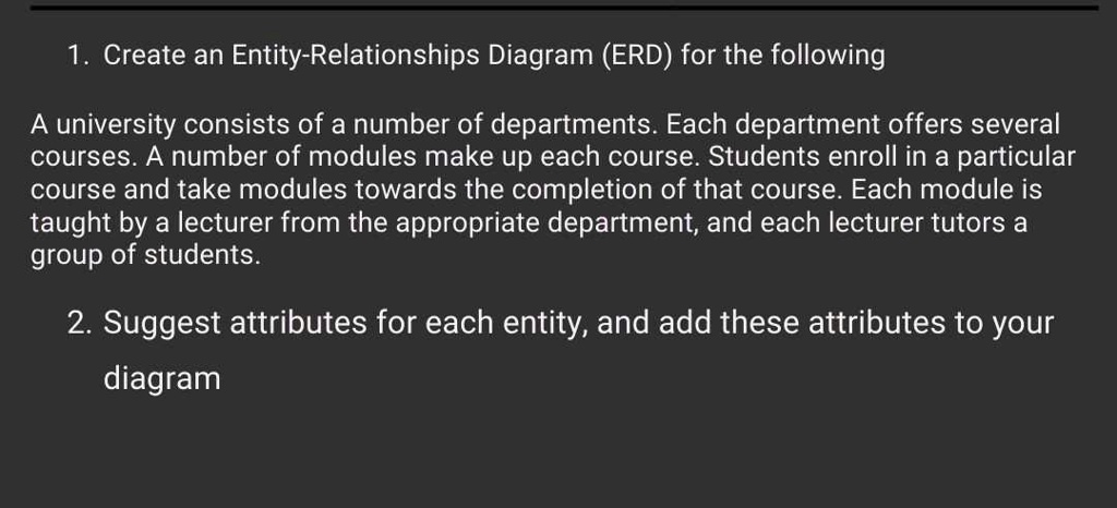 1. Create an Entity-Relationships Diagram (ERD) for the following A ...