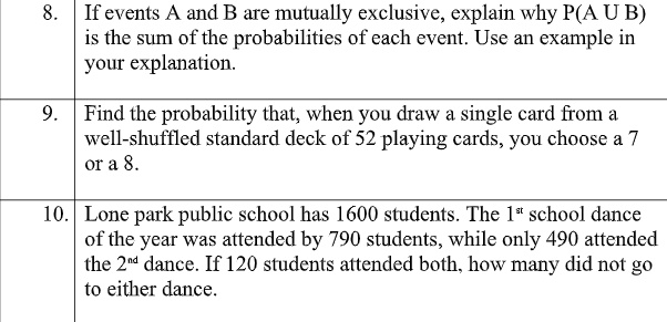 SOLVED: If events A and B are mutually exclusive, explain why P(A UB ...
