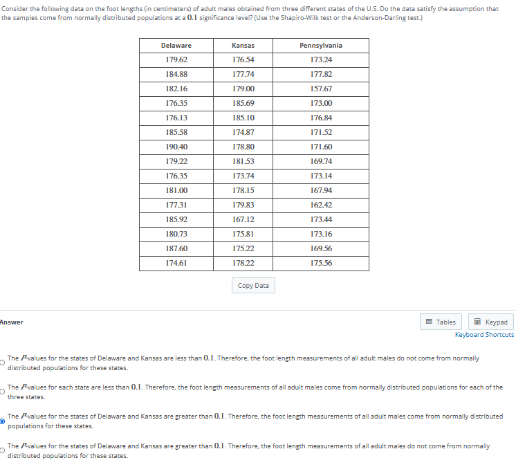 SOLVED: Consider the following data on the foot lengths (in centimeters ...