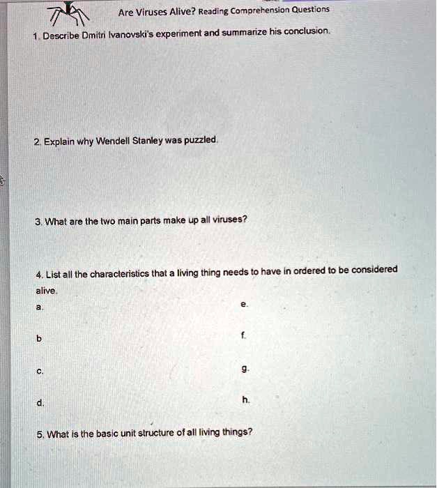 SOLVED: Are Viruses Alive? Reading Comprehension Questions 1. Describe ...