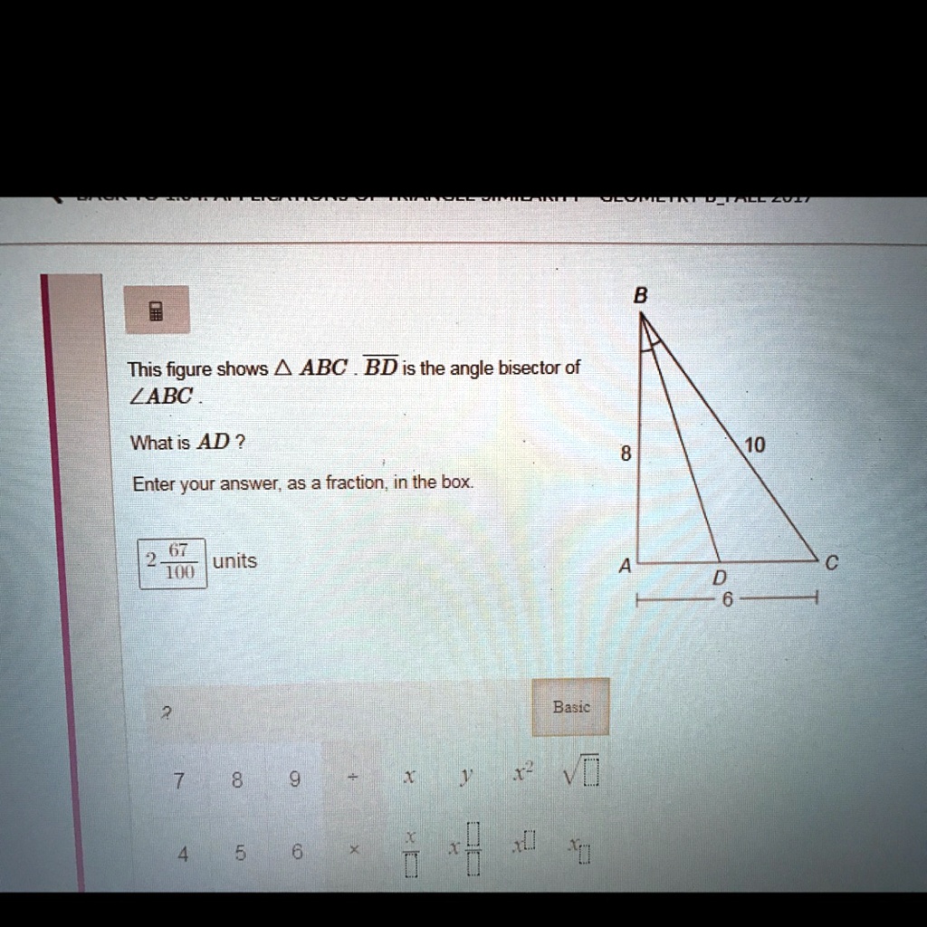 This figure shows ABC. BD is the angle bisector of ∠ ABC. What is AD ...