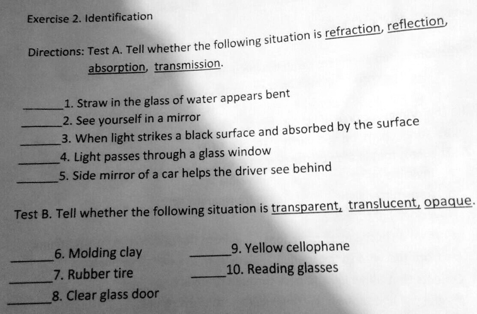 SOLVED: Exercise 2: Identification of Refraction and Reflection ...