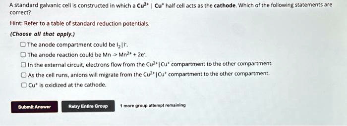 SOLVED: A standard galvanic cell is constructed in which a Cu2+|Cu*half ...