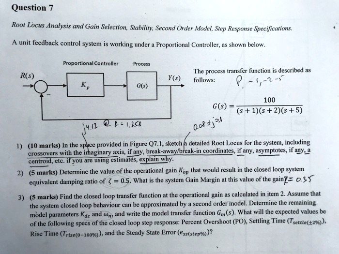 SOLVED: Root Locus Analysis and Gain Selection Stability, Second Order Model, Step Response ...