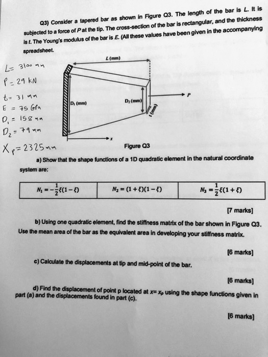 SOLVED: Q3: Consider a tapered bar as shown in Figure Q3. The length of ...