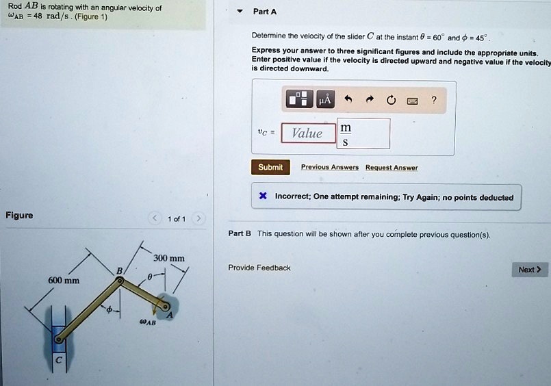 SOLVED: Rod AB is rotating with an angular velocity of AB = 48 rad/s ...
