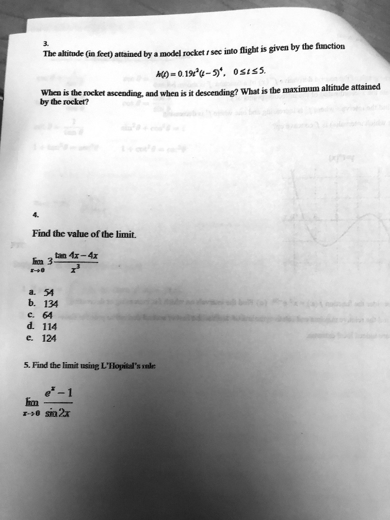 SOLVED: The equation for the altitude (in feet) attained by a model rocket during its flight is ...
