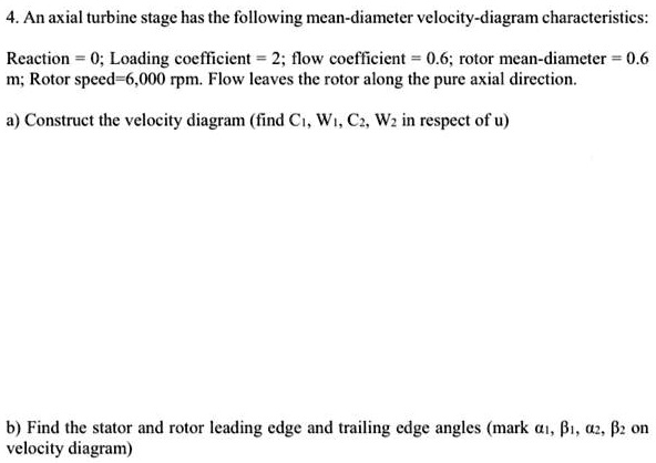 SOLVED: 4. An axial turbine stage has the following mean-diameter ...