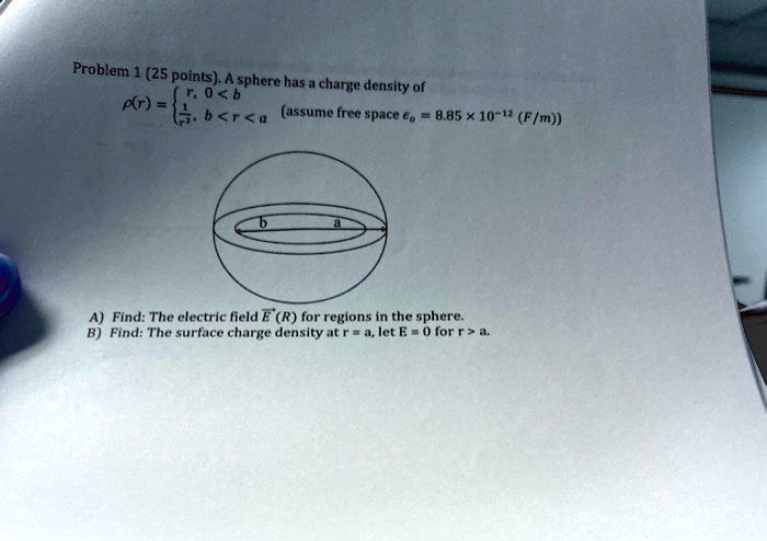 SOLVED: Problem 1 (25 points): A sphere has a charge density of Ï = Î¼ (r). 0