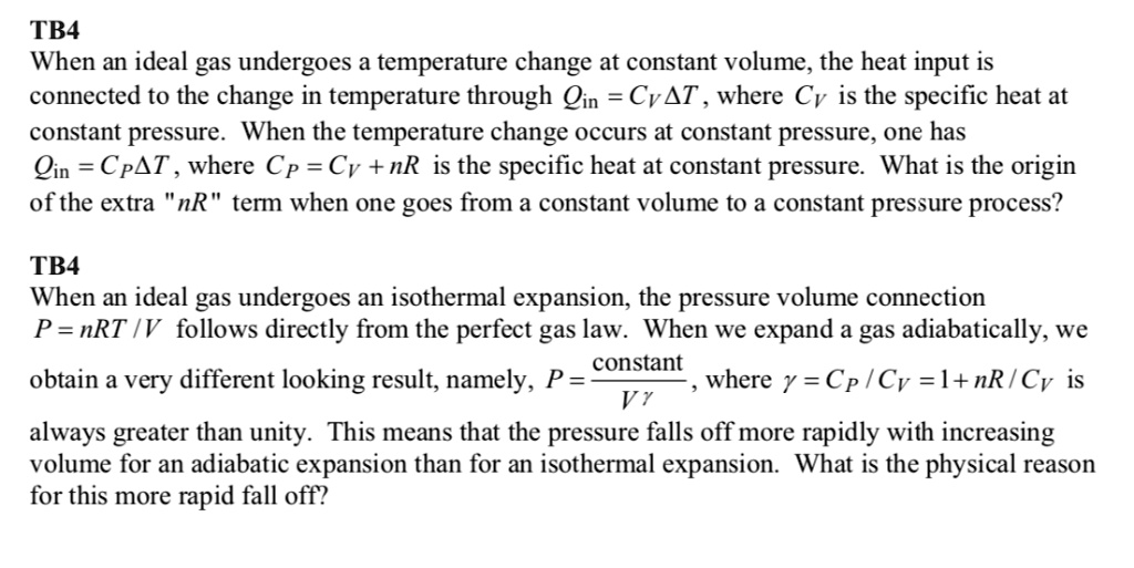SOLVED: TB4 When an ideal gas undergoes temperature change at constant ...