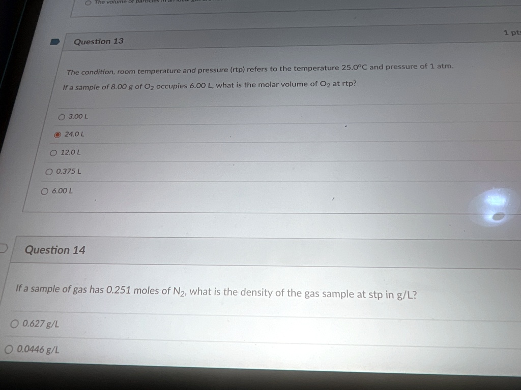 SOLVED: 1pt Question13 The condition,room temperature and pressure (rtp ...