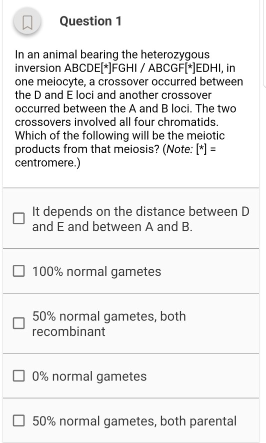 SOLVED: Question 1 In an animal bearing the heterozygous inversion ABCDE[*JFGHI ABCGF[#JEDHI, in ...