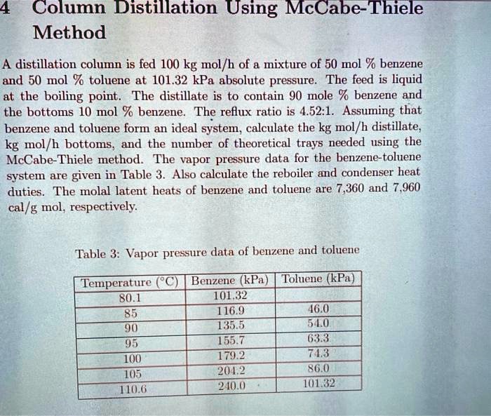 SOLVED: Using VCOABE-LHIELE Method A distillation column is fed 100 ...