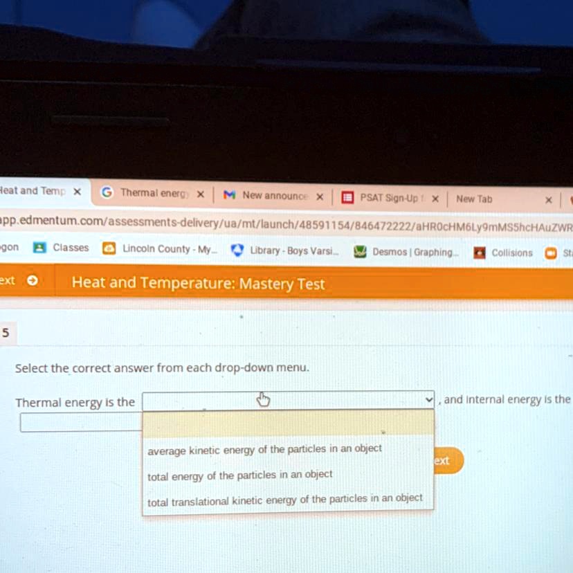Heat and Temperature: Mastery Test 5 Select the correct answer from ...
