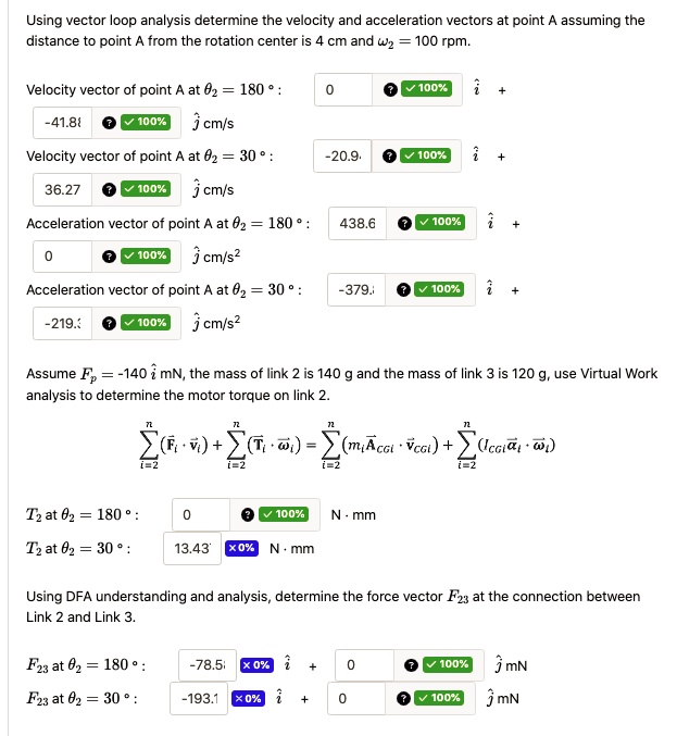 need torque and forces using vector loop analysis determine the velocity and acceleration ...