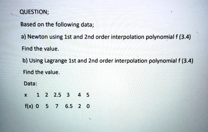 Solved Question Based On The Following Data A Newton Using 1st And 2nd Order Interpolation