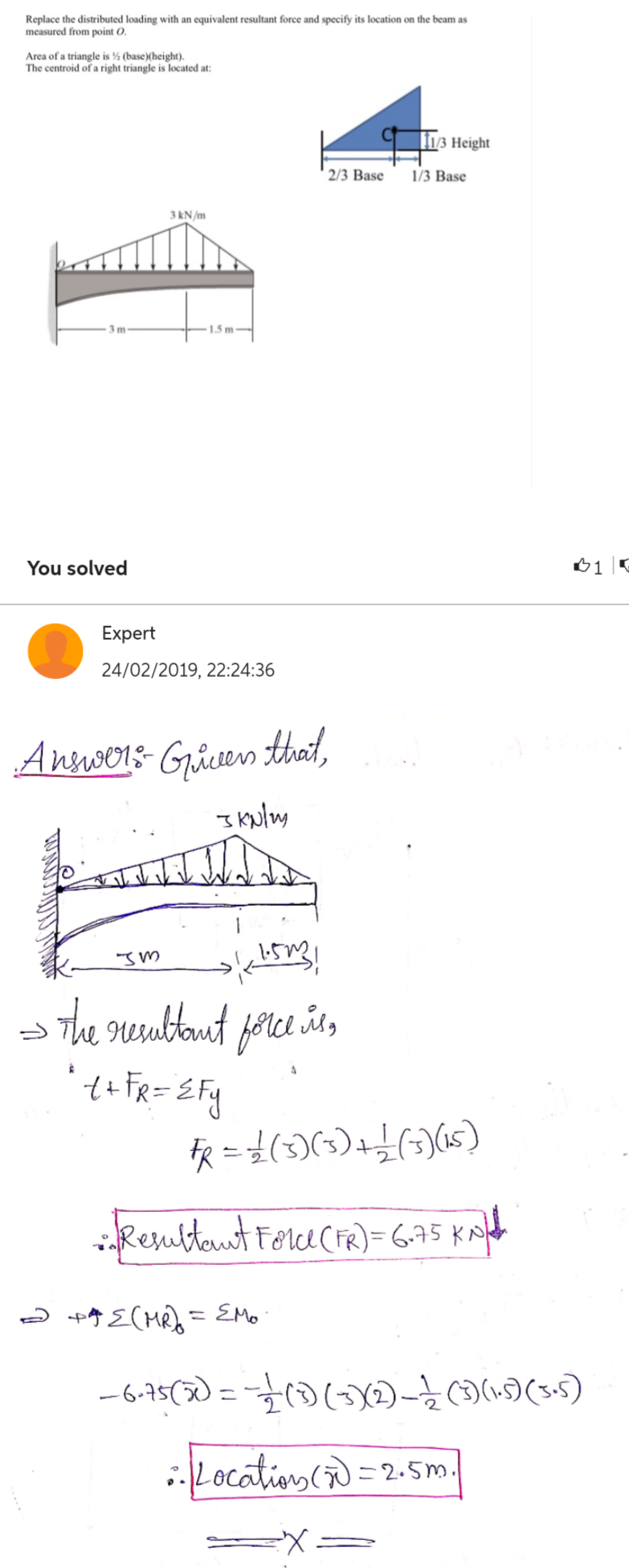 Replace the distributed loading with an equivalent resultant force and specify its location on ...