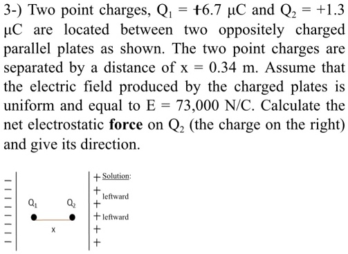 3 two point charges q 67 ac and qz 13 mc are located between two ...