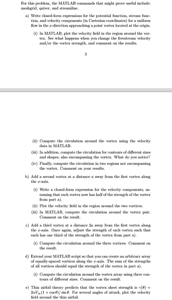 Solved For This Problem The Matlab Commands That Might Prove Useful Include Meshgrid Quiver