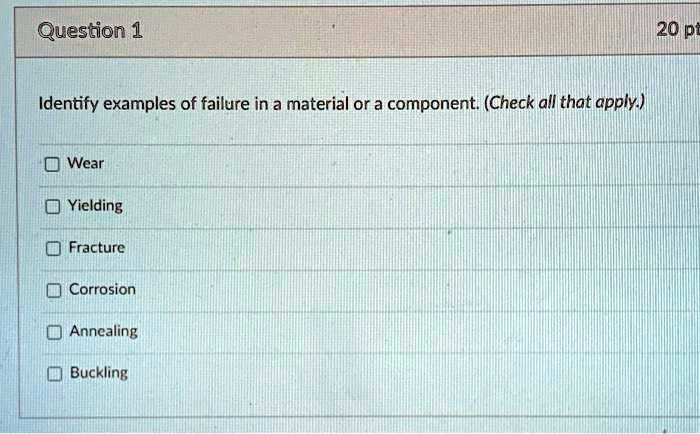 Question 1 Identify examples of failure in a material or a component ...