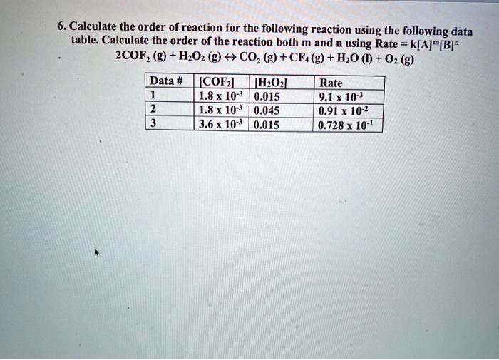 6 calculate the order of reaction for the following reaction using the ...