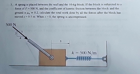a spring is placed between the wall and the 10 kg block if the block is ...