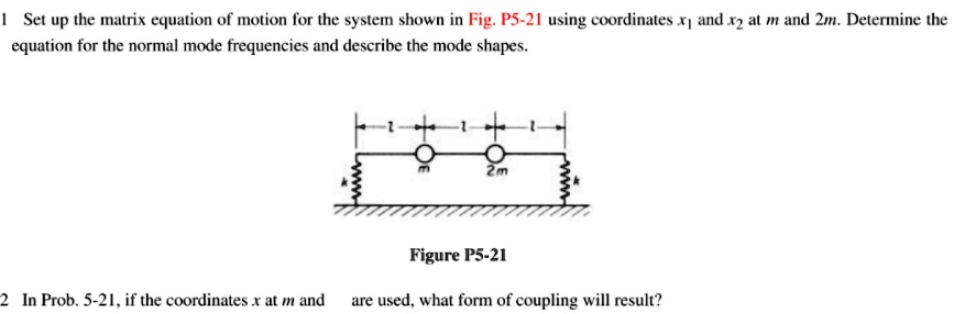 Set up the matrix equation of motion for the system shown in Fig: P5-21 ...