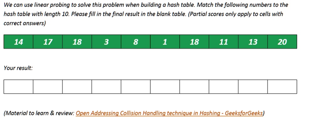 SOLVED: We can use linear probing to solve this problem when building a ...