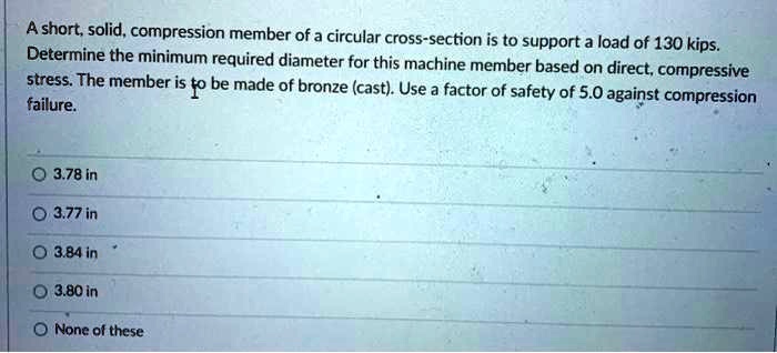 SOLVED: A short, solid compression member of a circular cross-section ...