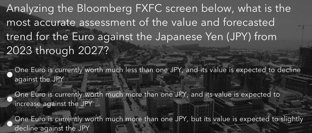 Analyzing the Bloomberg FXFC screen below, what is the most accurate ...