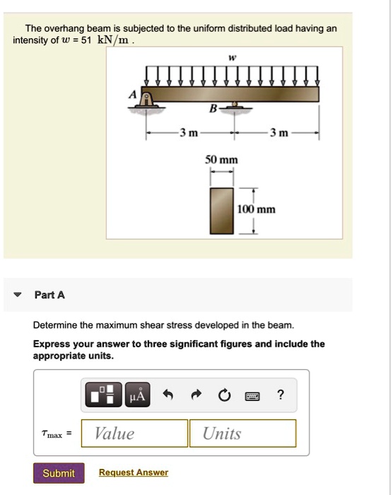 SOLVED: The overhang beam is subjected to a uniform distributed load with an intensity of w = 51 ...