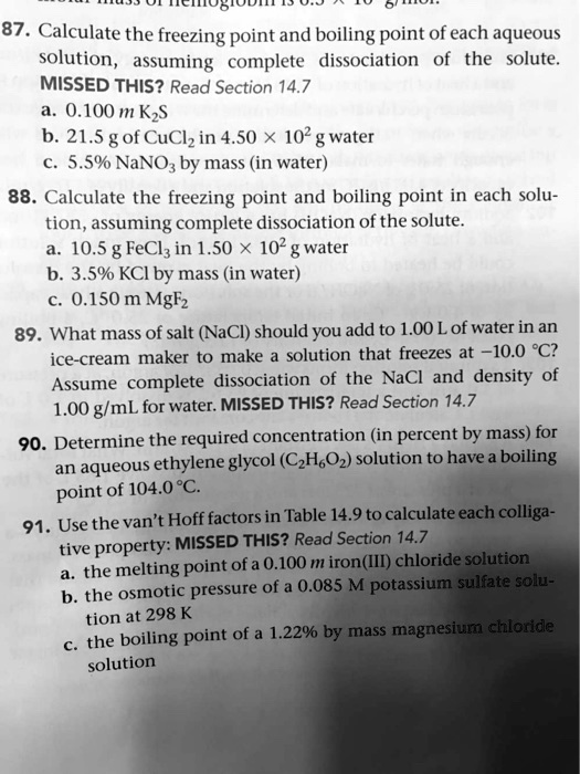 SOLVED:IUg'Ud 87 . Calculate the freezing point = and boiling point = of each aqueous solution ...