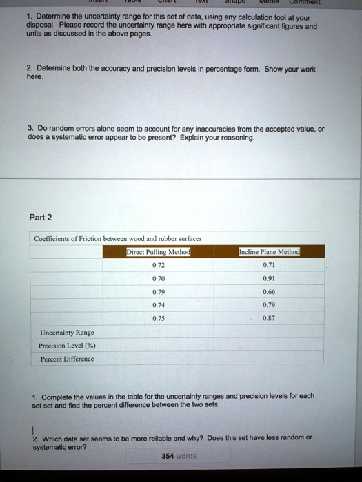 SOLVED: Detemine the uncertainly range for this set of data , using any ... SOLVED: Detemine the uncertainly range for this set of data , using any ...
