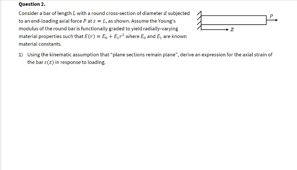 SOLVED: Question 2. Consider a bar of length L with a round cross-section of diameter d ...