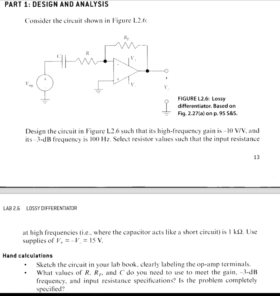 PART 1: DESIGN AND ANALYSIS Consider the circuit shown in Figure L2.6 ...