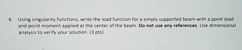 6. Using singularity functions, write the load function for a simply supported beam with a point ...