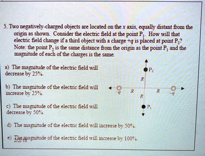 5. Two negatively-charged objects are located on the x axis,...