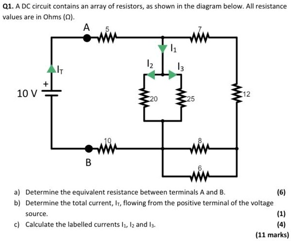 Q1. A DC circuit contains an array of resistors, as shown in the ...