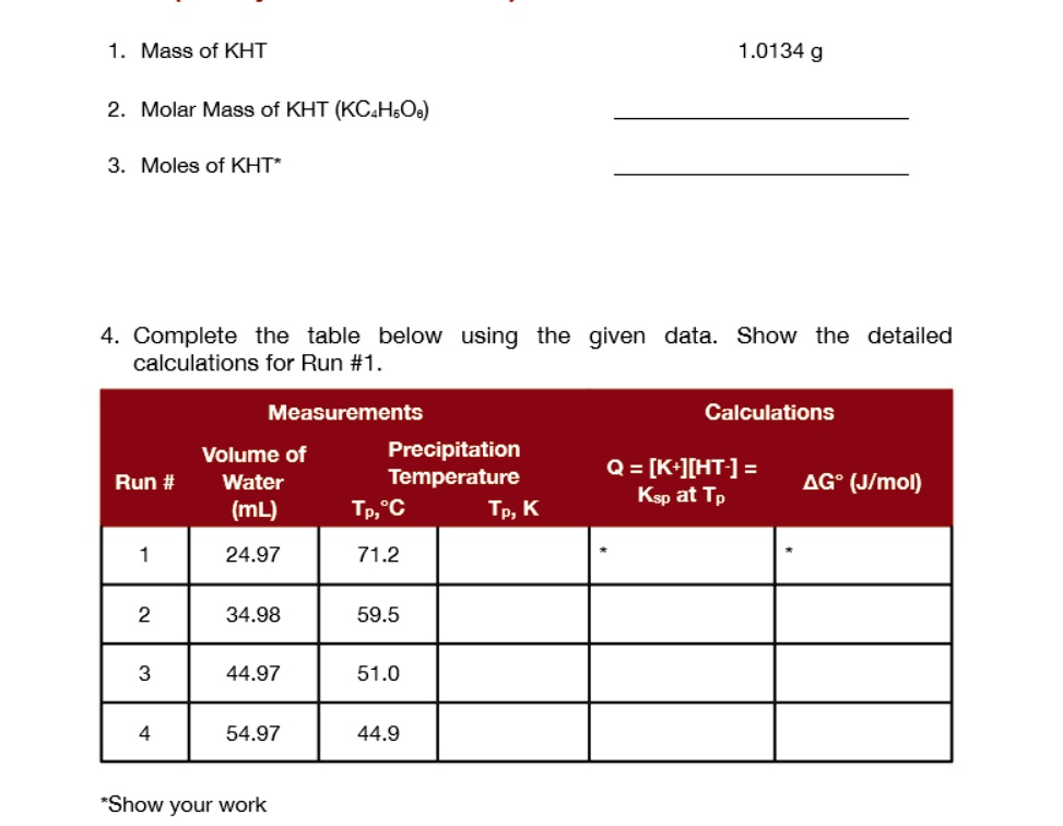 SOLVED: Mass of KHT: 1.0134 g Molar Mass of KHT (KCH3CO2): Moles of KHT ...