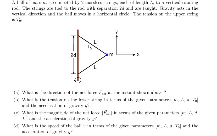 1 a ball of mass m is connected by 2 massless strings each of length l ...